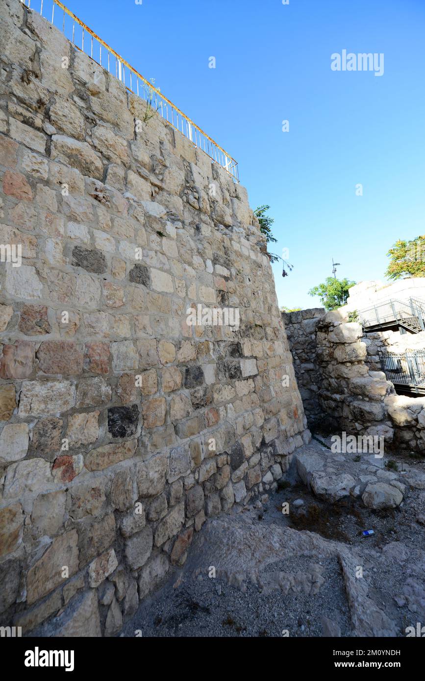The Ophel walls in the archeological park in the Jewish quarter in the ...