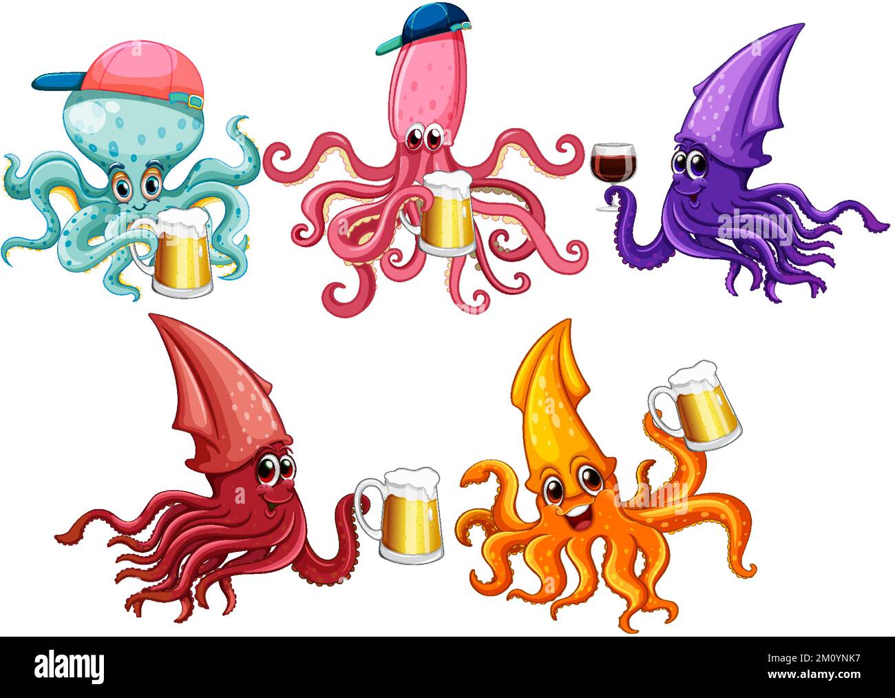 Squid cartoon characters set illustration Stock Vector Image & Art - Alamy