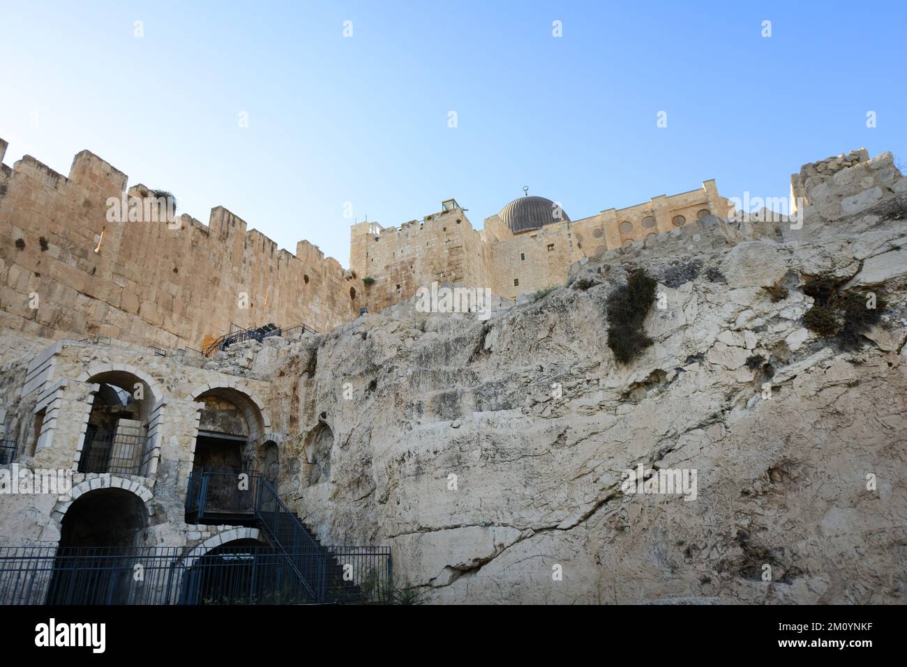 Ancient Jewish ruins at the archeological park in the old city of ...