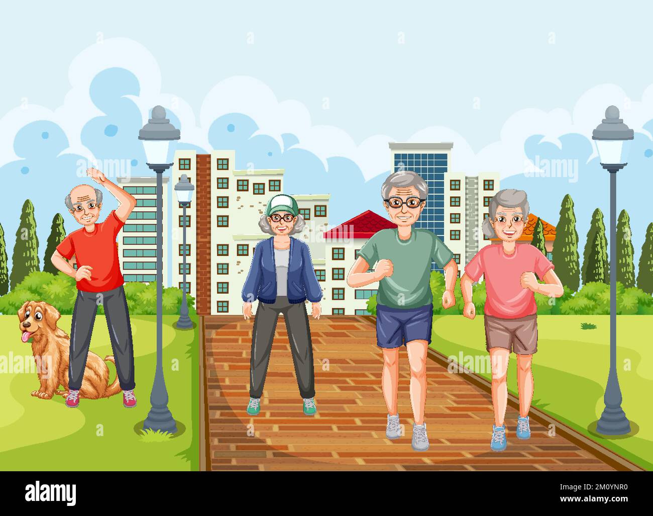 Senior people jogging at park illustration Stock Vector Image & Art - Alamy