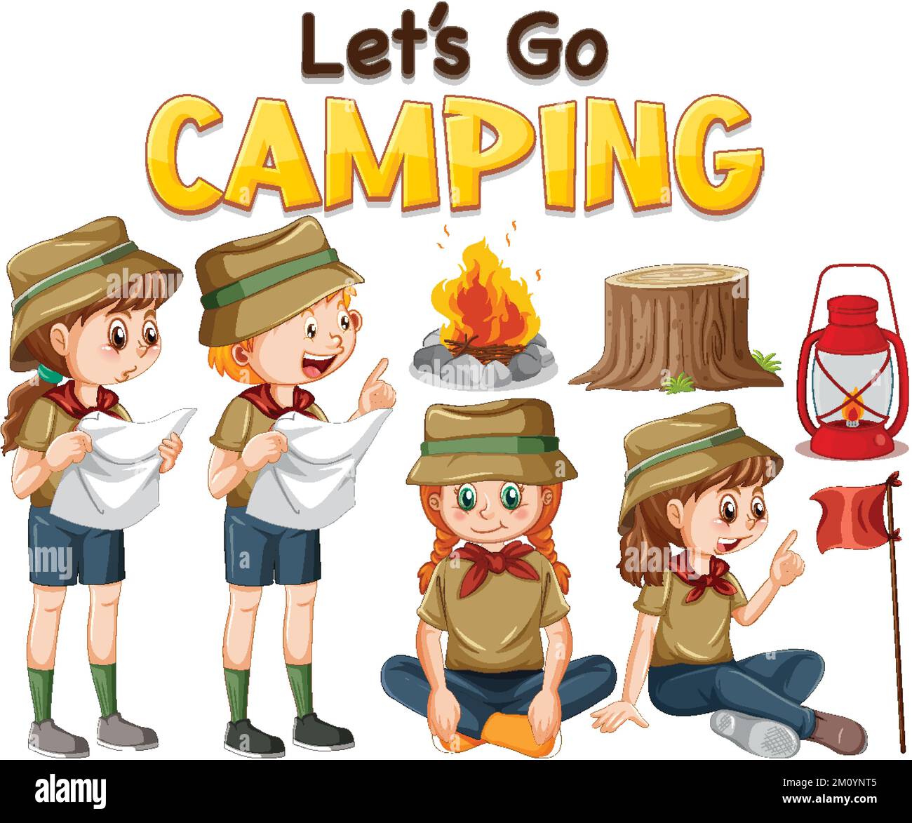 Set of camping kids cartoon character illustration Stock Vector Image ...