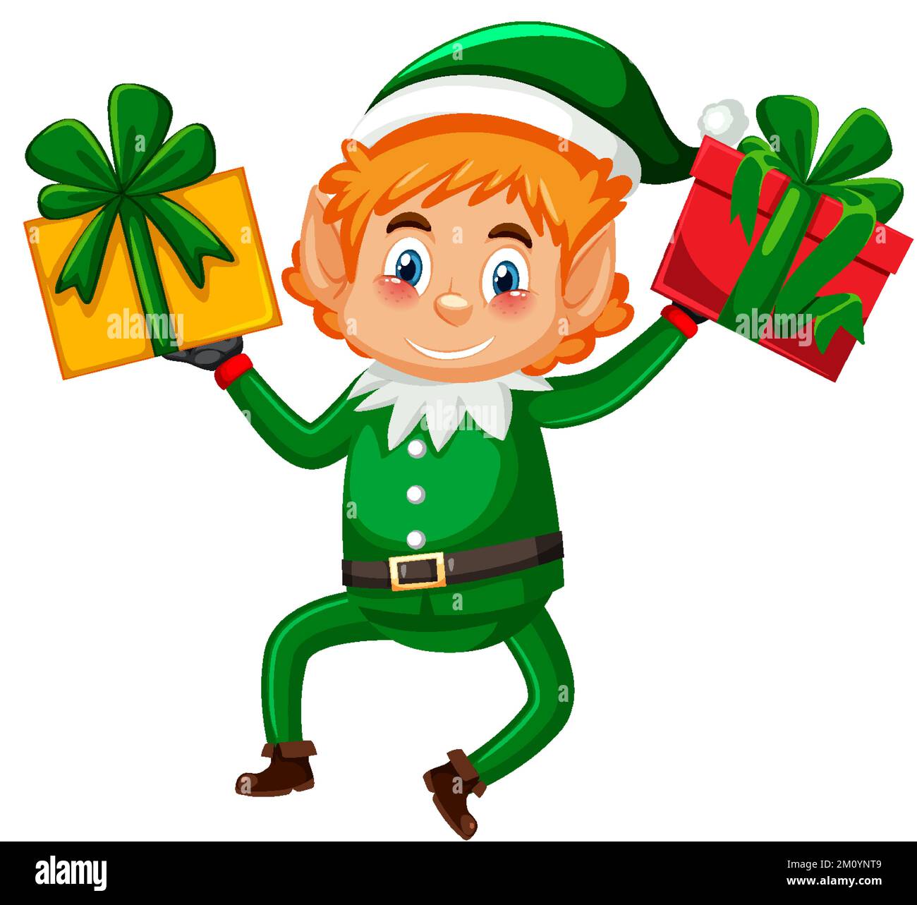 Little elf holding Christmas gift illustration Stock Vector Image & Art ...