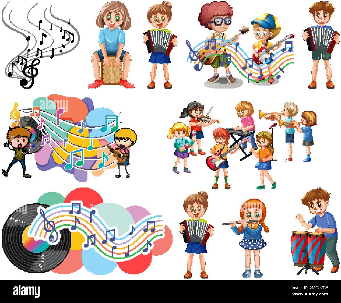 Kids musical instruments and music symbols set illustration Stock ...