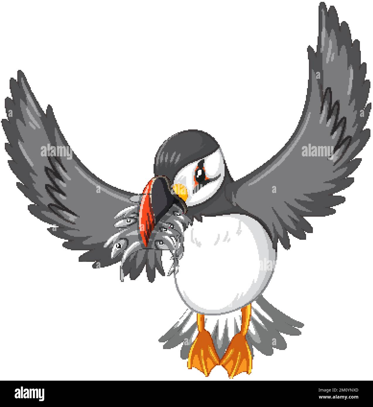 Puffin bird holding fishes in its beak illustration Stock Vector Image ...
