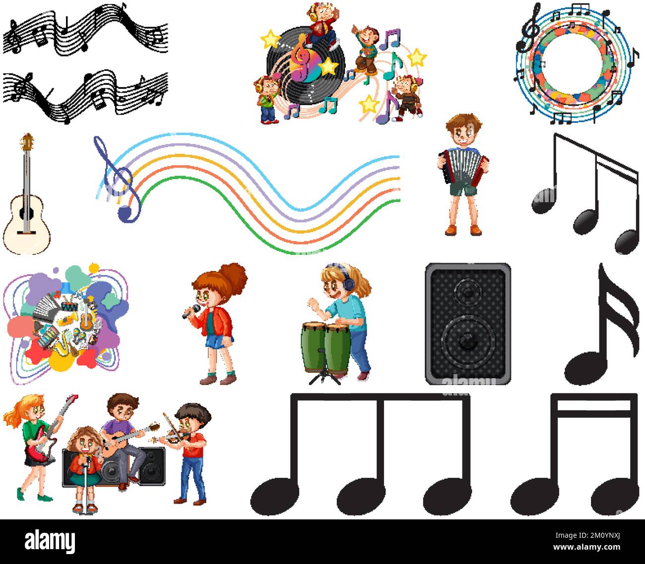 Kids musical instruments and music symbols set illustration Stock ...