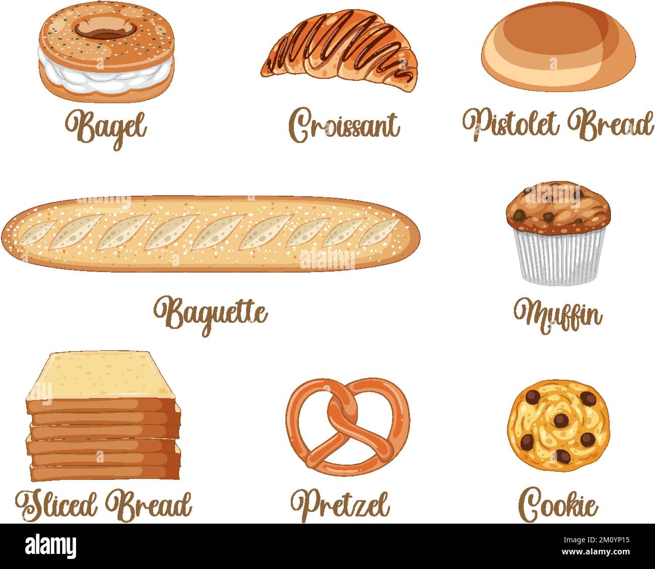 Set of bread and pastry bakery products illustration Stock Vector Image ...