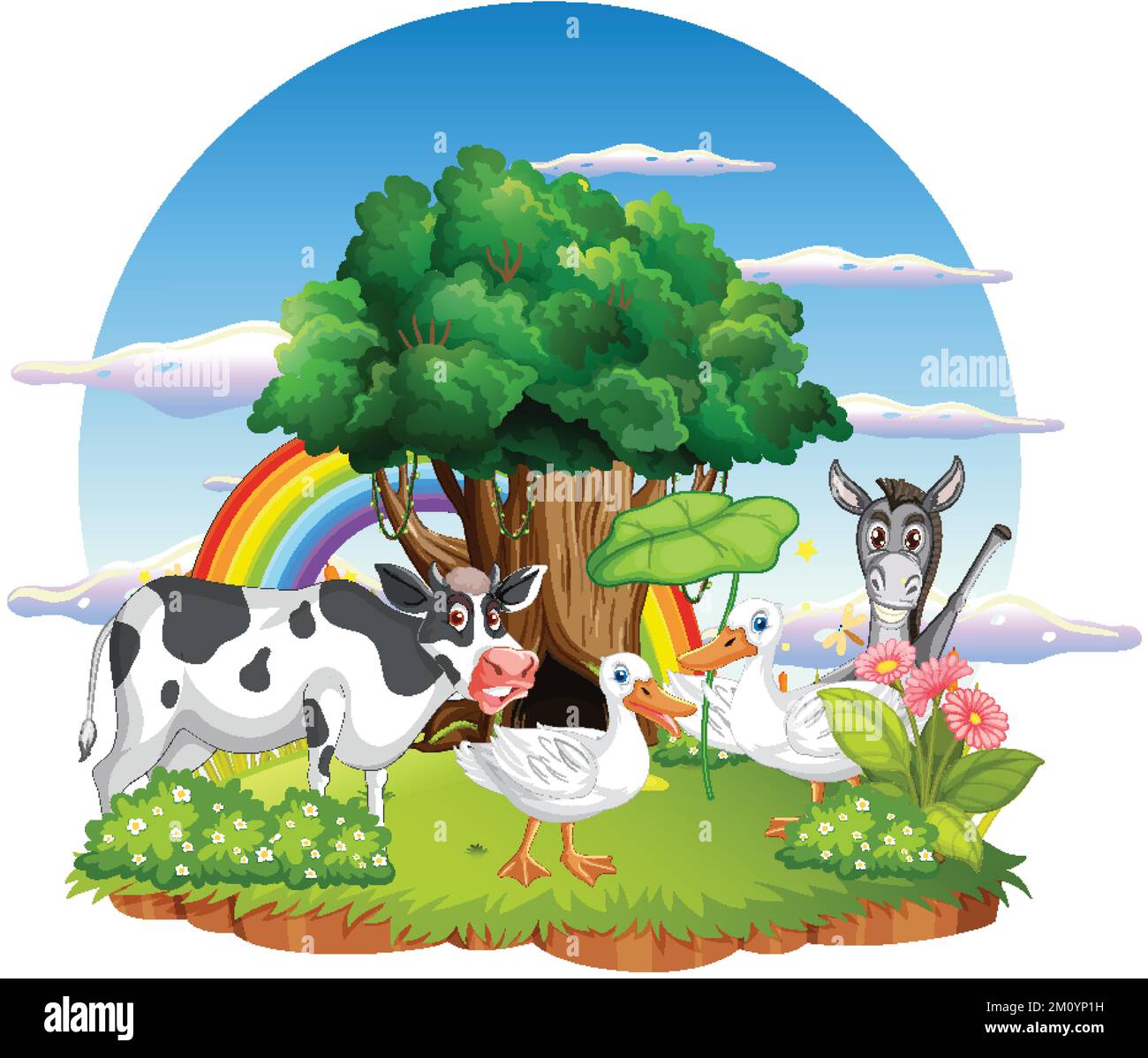 Cute animal cartoon character in ourdoor scene isolated island ...