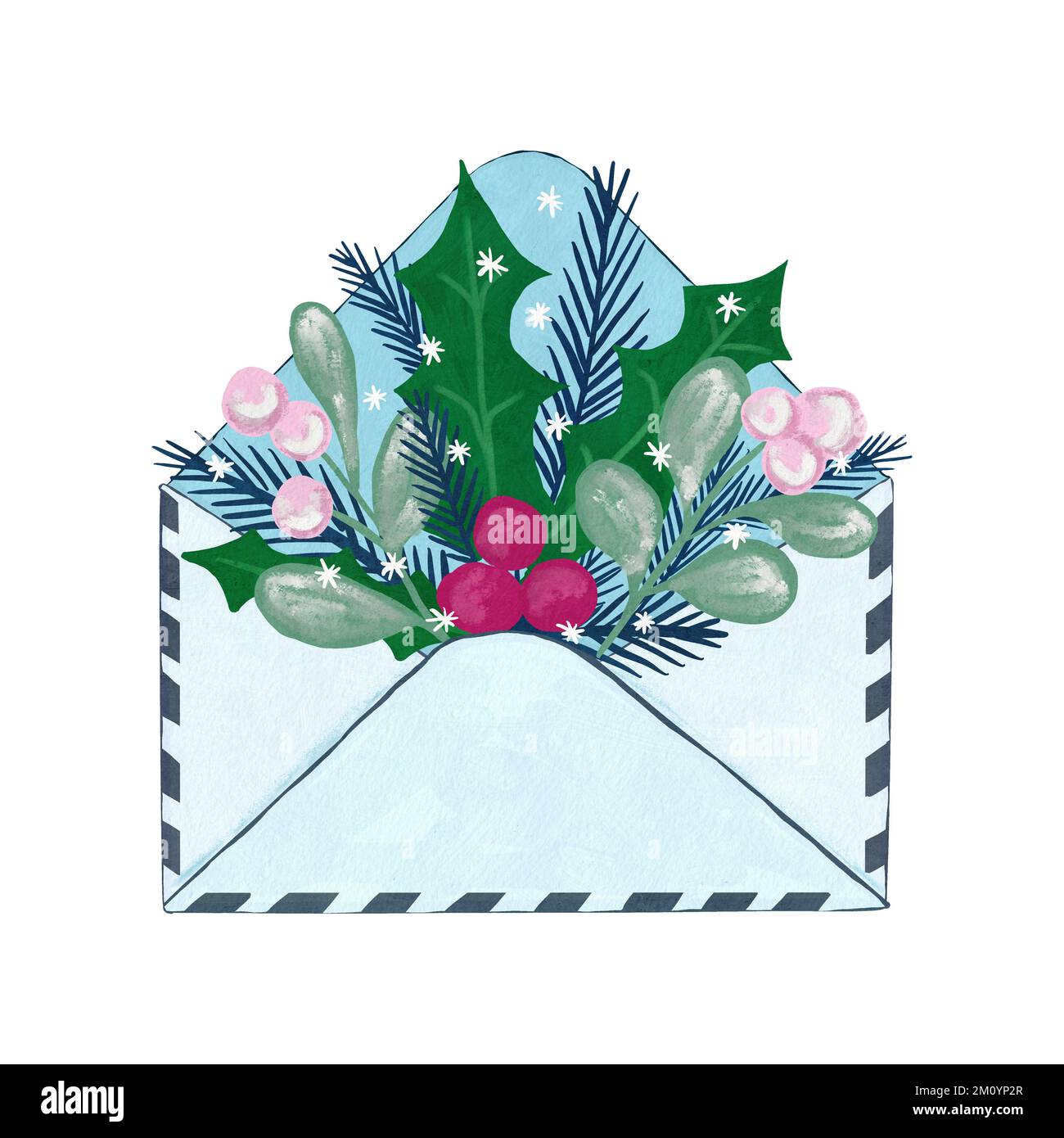 Hand drawn illustration of open letter envelope mailing list, sending ...