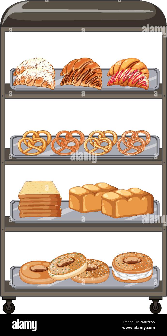 Bakery shelf with pastry products illustration Stock Vector Image & Art ...