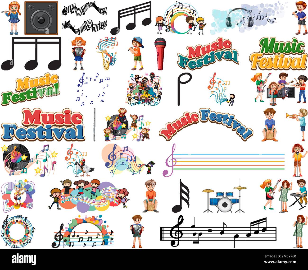 Kids musical instruments and music symbols set illustration Stock ...