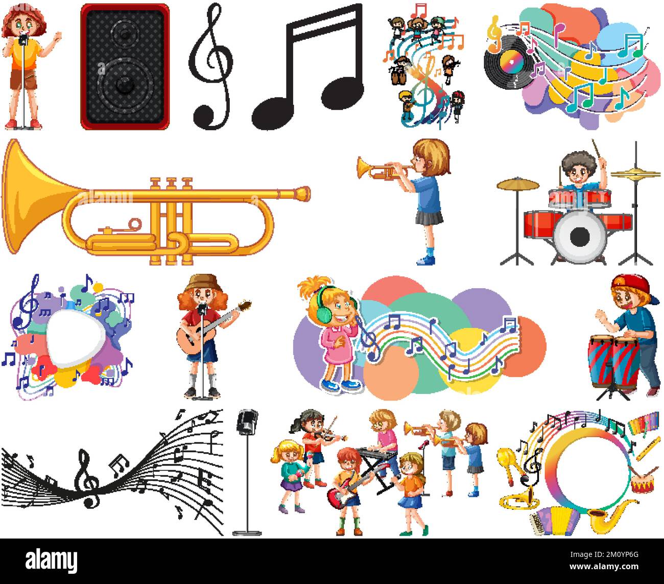 Kids musical instruments and music symbols set illustration Stock ...