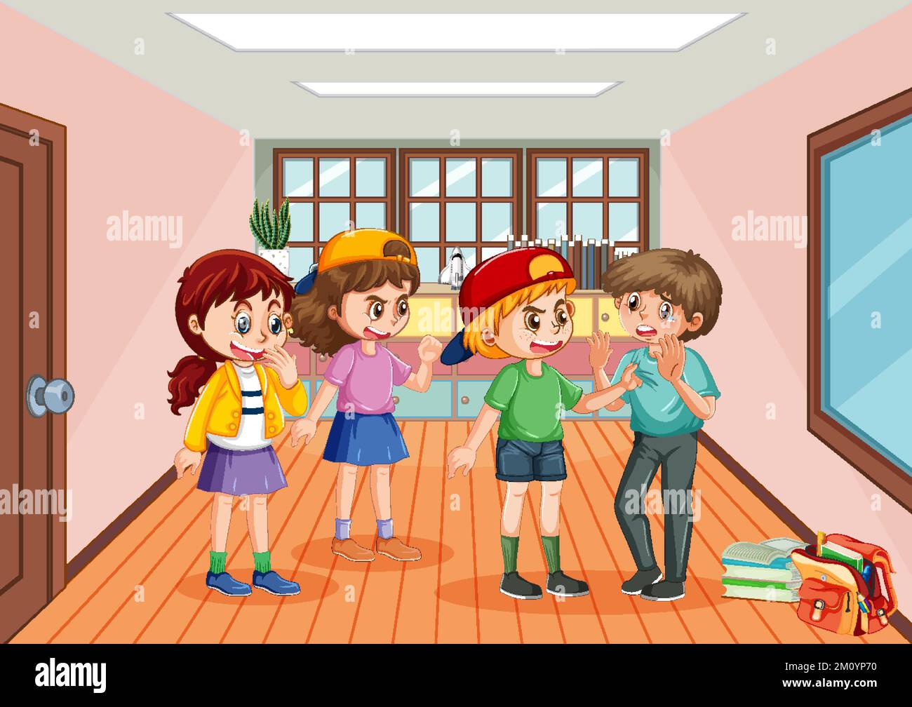 School bullying with student cartoon characters illustration Stock ...