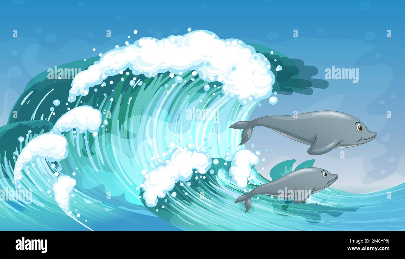 Dolphin jumping on the wave illustration Stock Vector Image & Art - Alamy