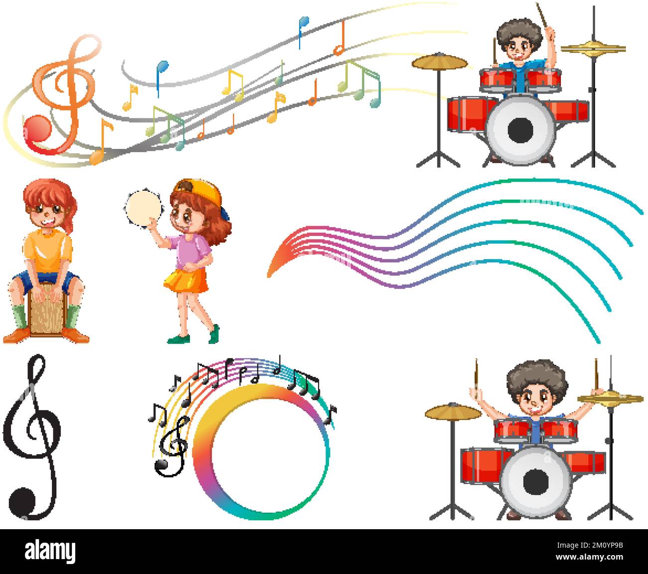 Kids musical instruments and music symbols set illustration Stock ...
