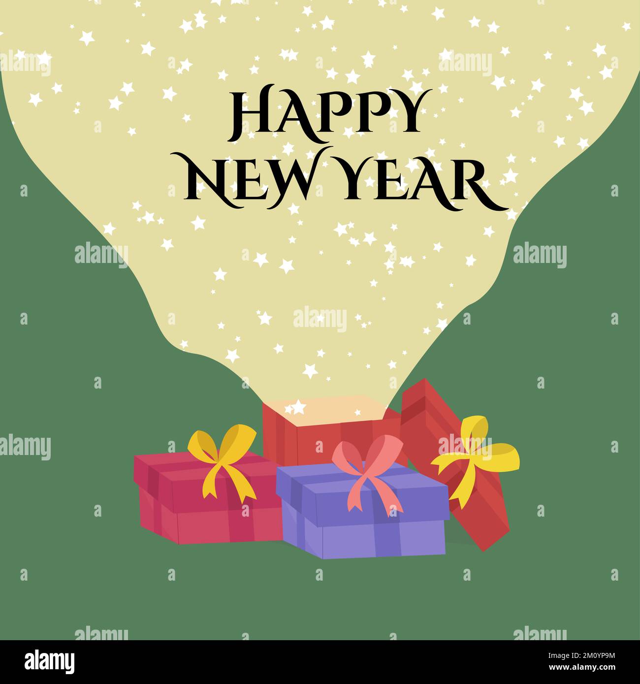 Vector illustration new year and christmas post card. Stars fly out of ...