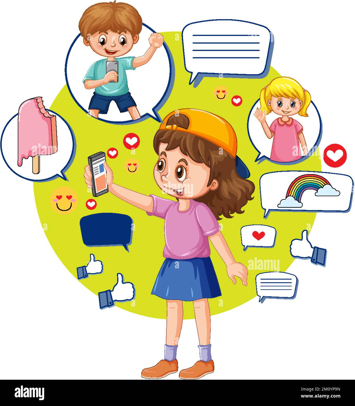 Children browsing social media using phone illustration Stock Vector ...