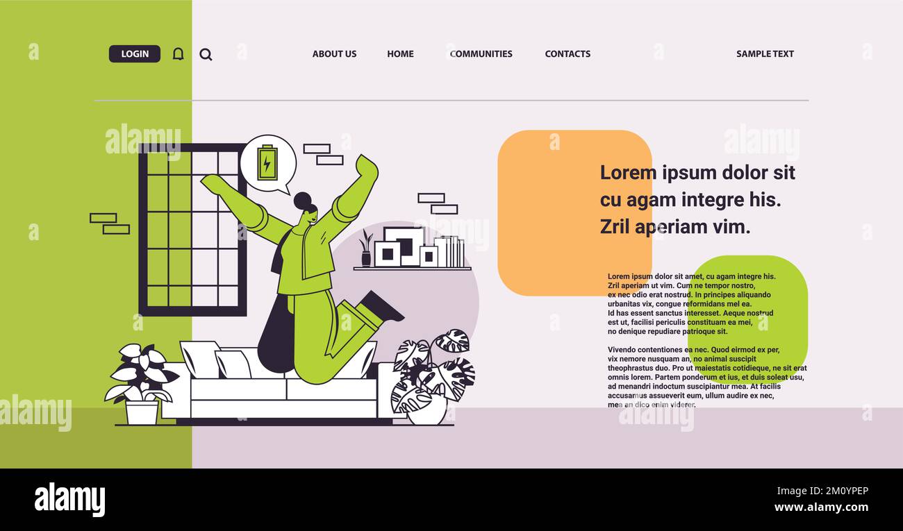 happy woman starting her day with charged battery full of energy female ...