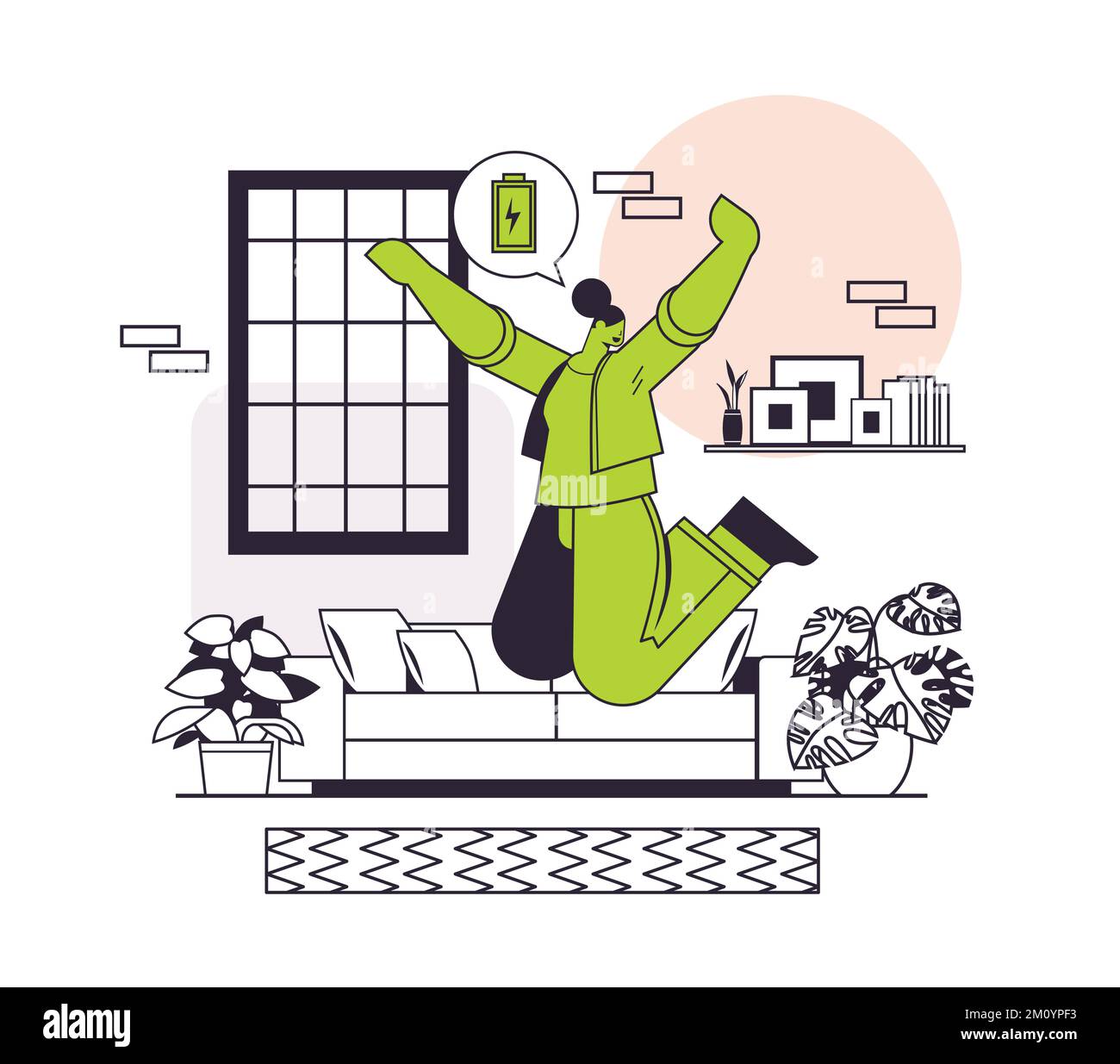 happy woman starting her day with charged battery full of energy female ...