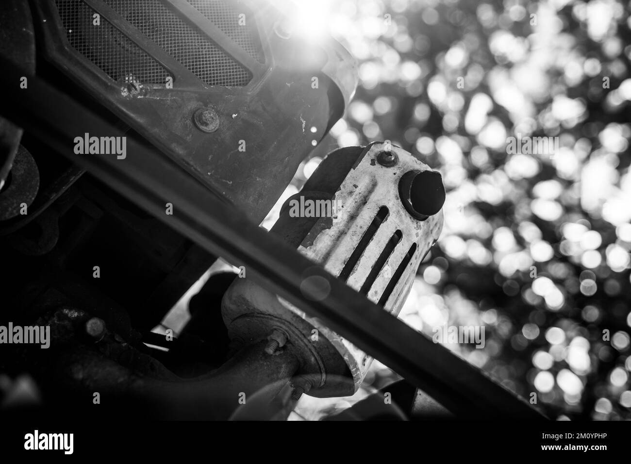 Diesel engine of a walk-behind tractor with a belt drive close-up ...
