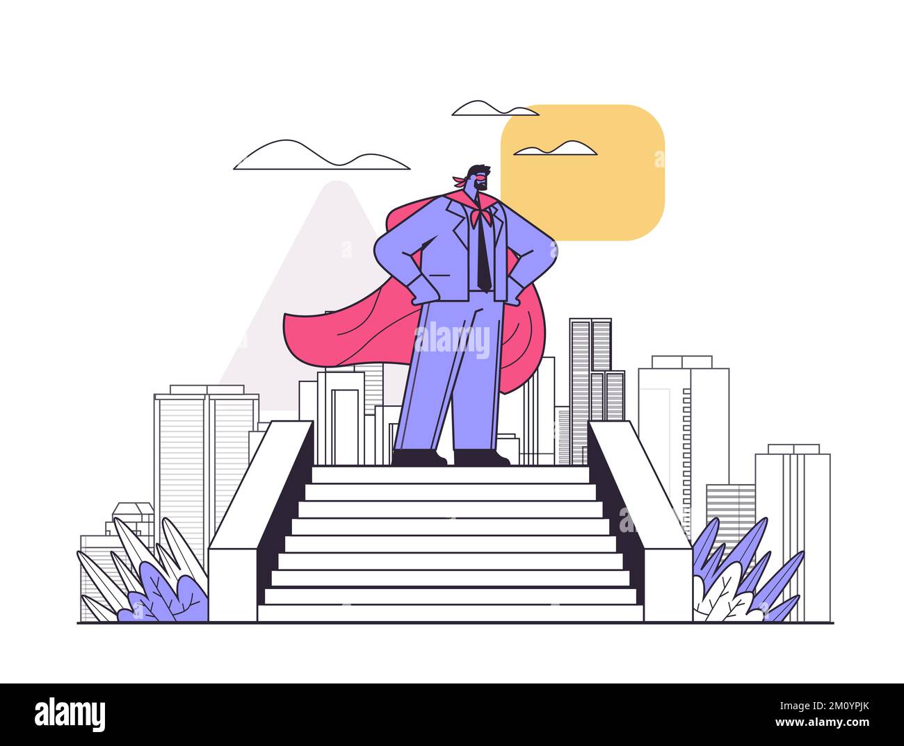 business man wearing super hero cape standing on stairway successful ...