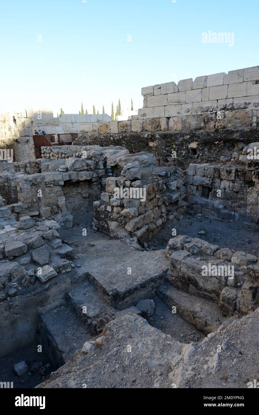 Ruins at the Herodian street in the archeological park in the old city ...