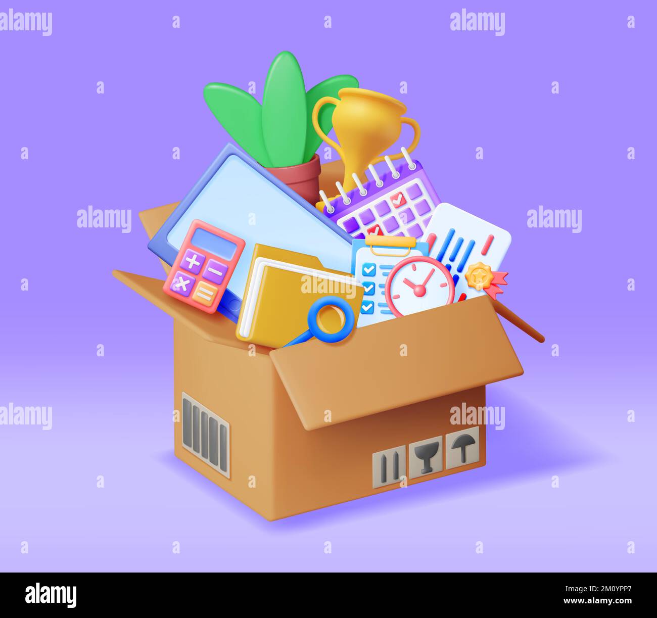 3D Cardboard Box Full of Office Stuff Stock Vector Image & Art - Alamy