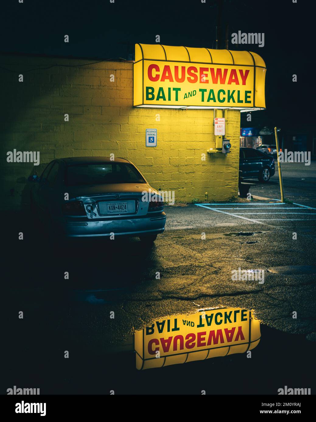 Causeway Bait & Tackle sign at night, Wantagh, New York Stock Photo - Alamy