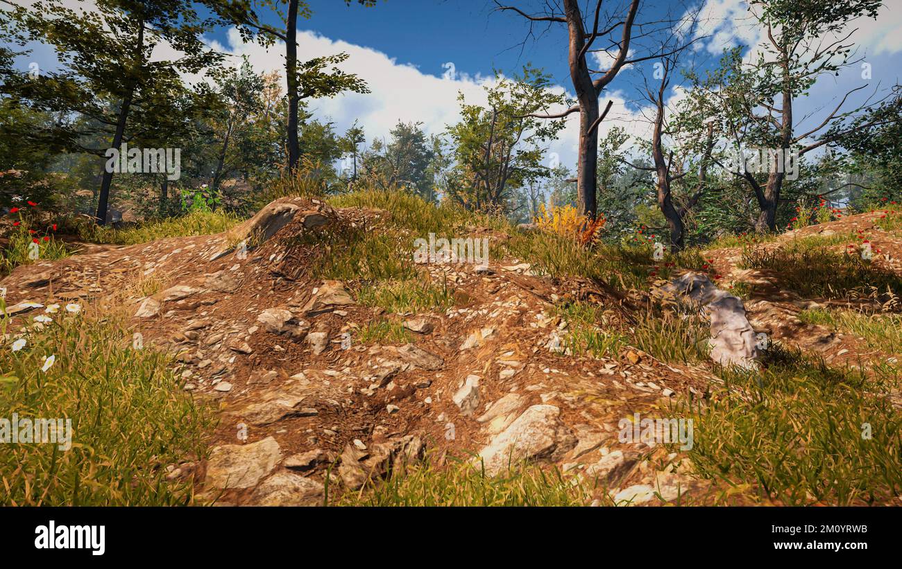 3D rendering. An immersive natural environment. Landscape to illustrate ...