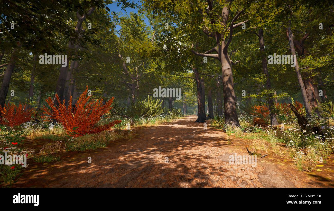 3D rendering. An immersive natural environment. Landscape to illustrate ...