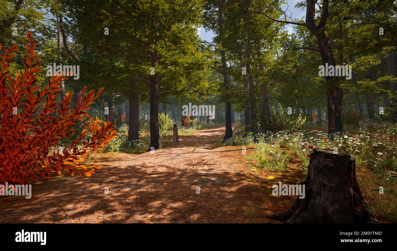 3D rendering. An immersive natural environment. Landscape to illustrate ...