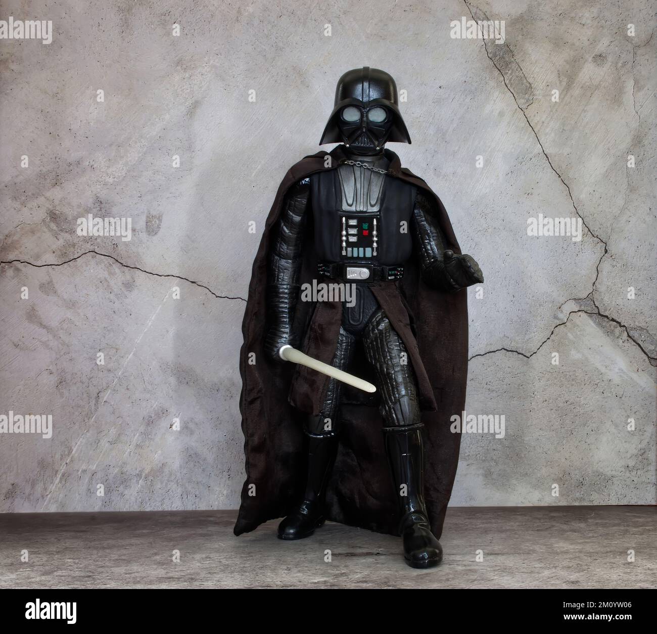 Darth Vader Costume Replica With Light Saber Darth Vader Is A Character Of Star Wars Saga Stock