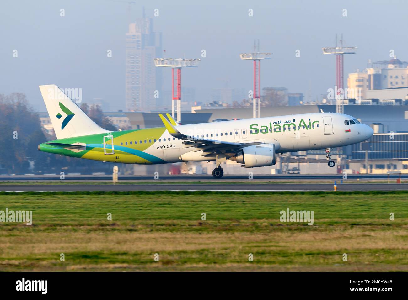 Salam Air airline Airbus A320 airplane landing. Aircraft A320neo of ...