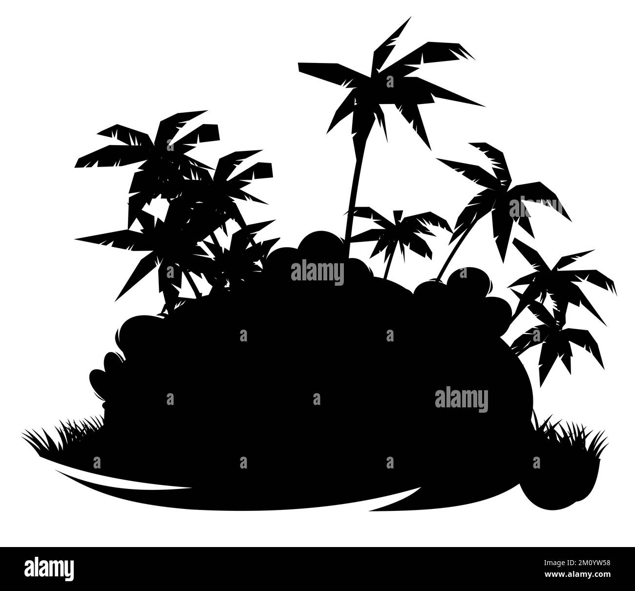 Oasis with palm trees. Jungle rainforest. Nature landscape silhouette ...