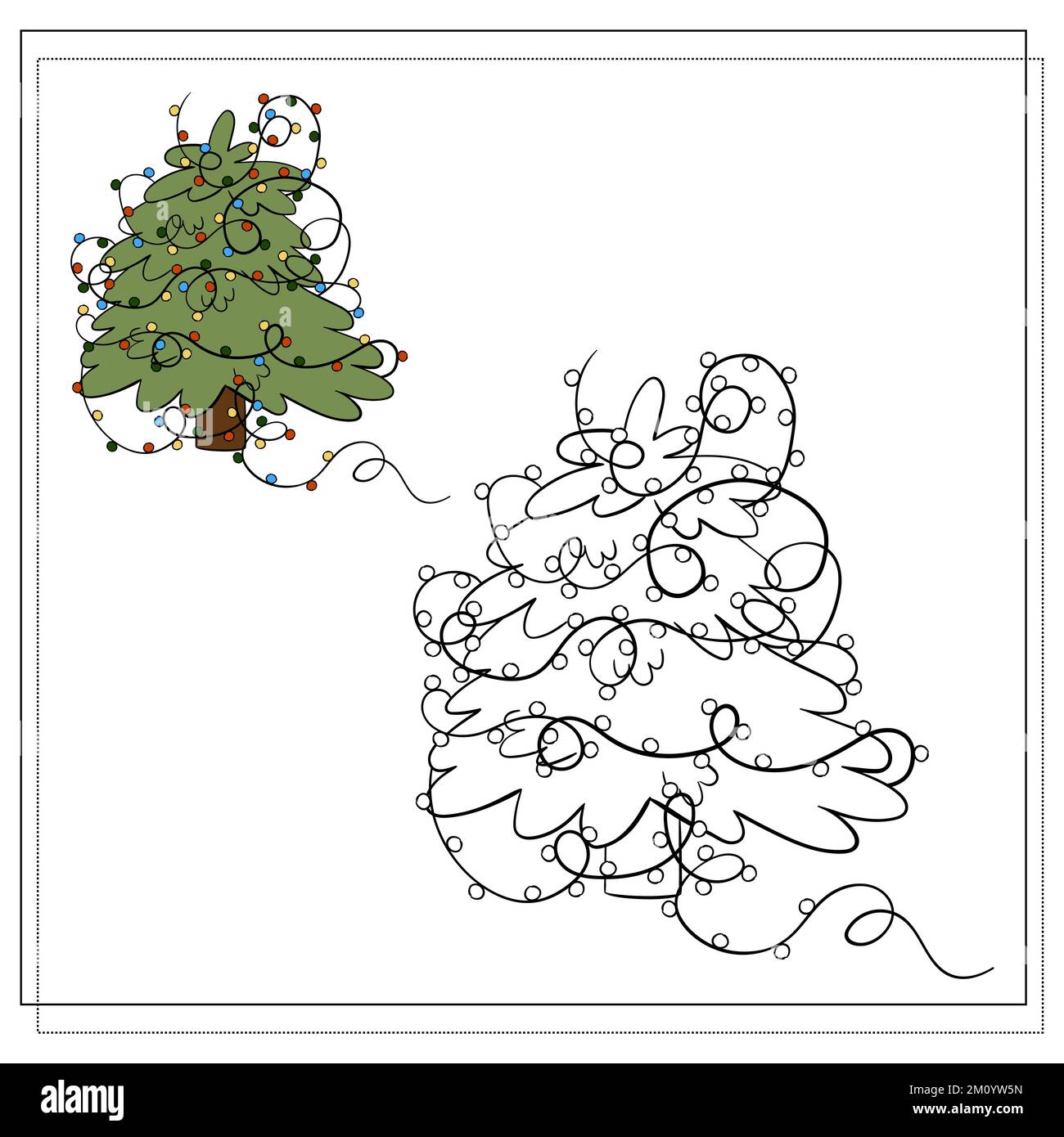 Coloring book for children. Cartoon Christmas tree with garlands Stock ...