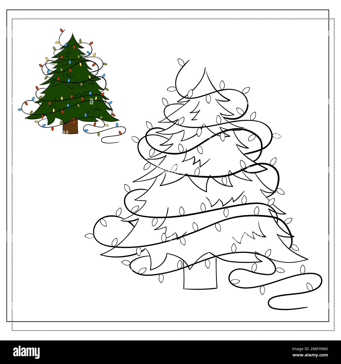 Coloring book for children. Cartoon Christmas tree with garlands Stock ...