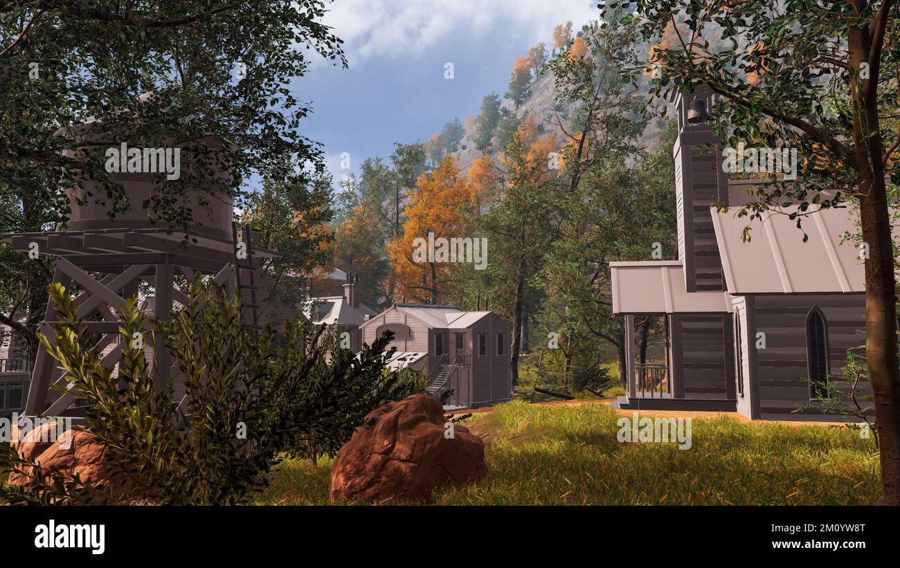 3D rendering. An immersive natural environment. Landscape to illustrate ...