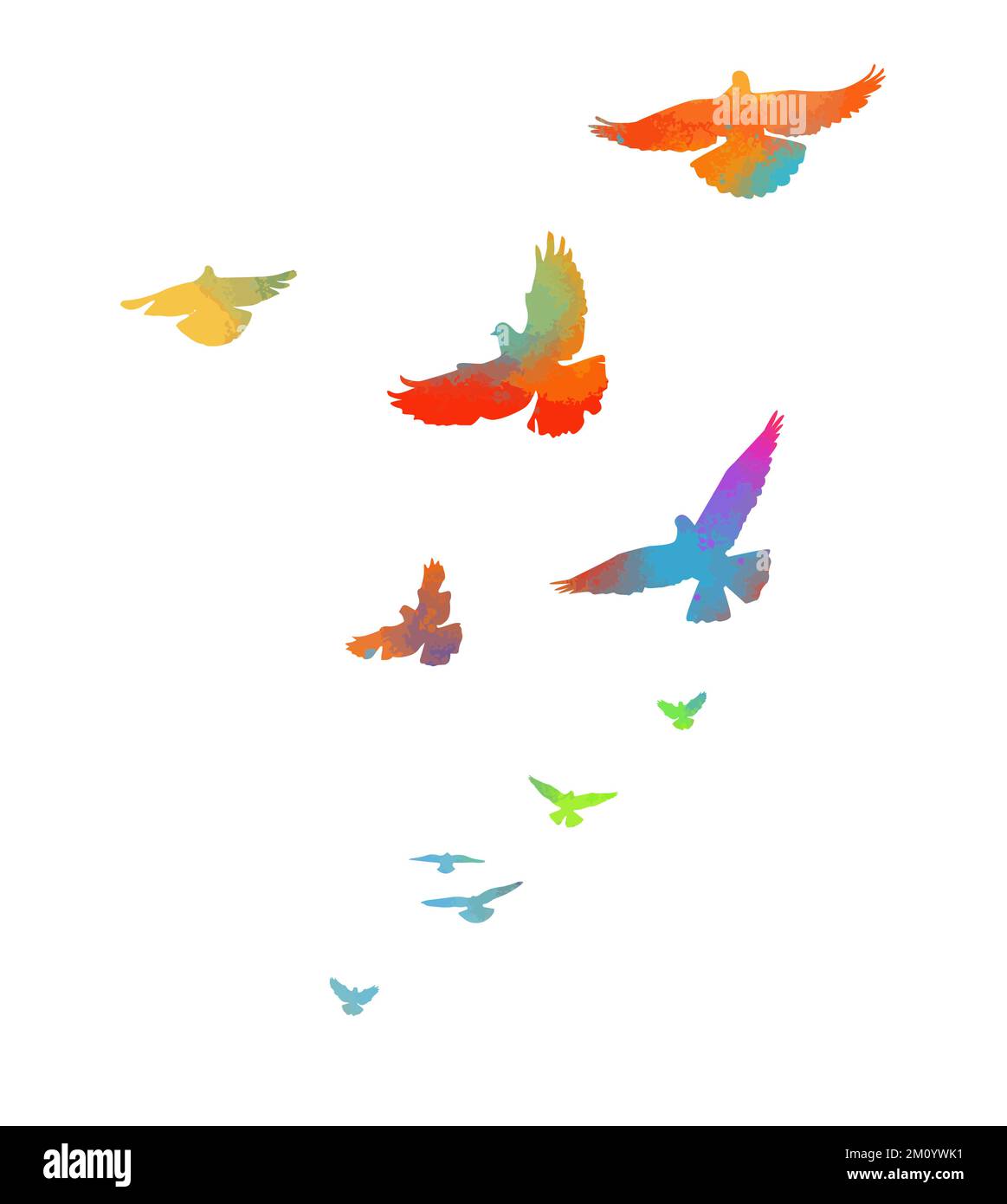 Abstract colored flying birds. Mixed media. Vector illustration Stock ...