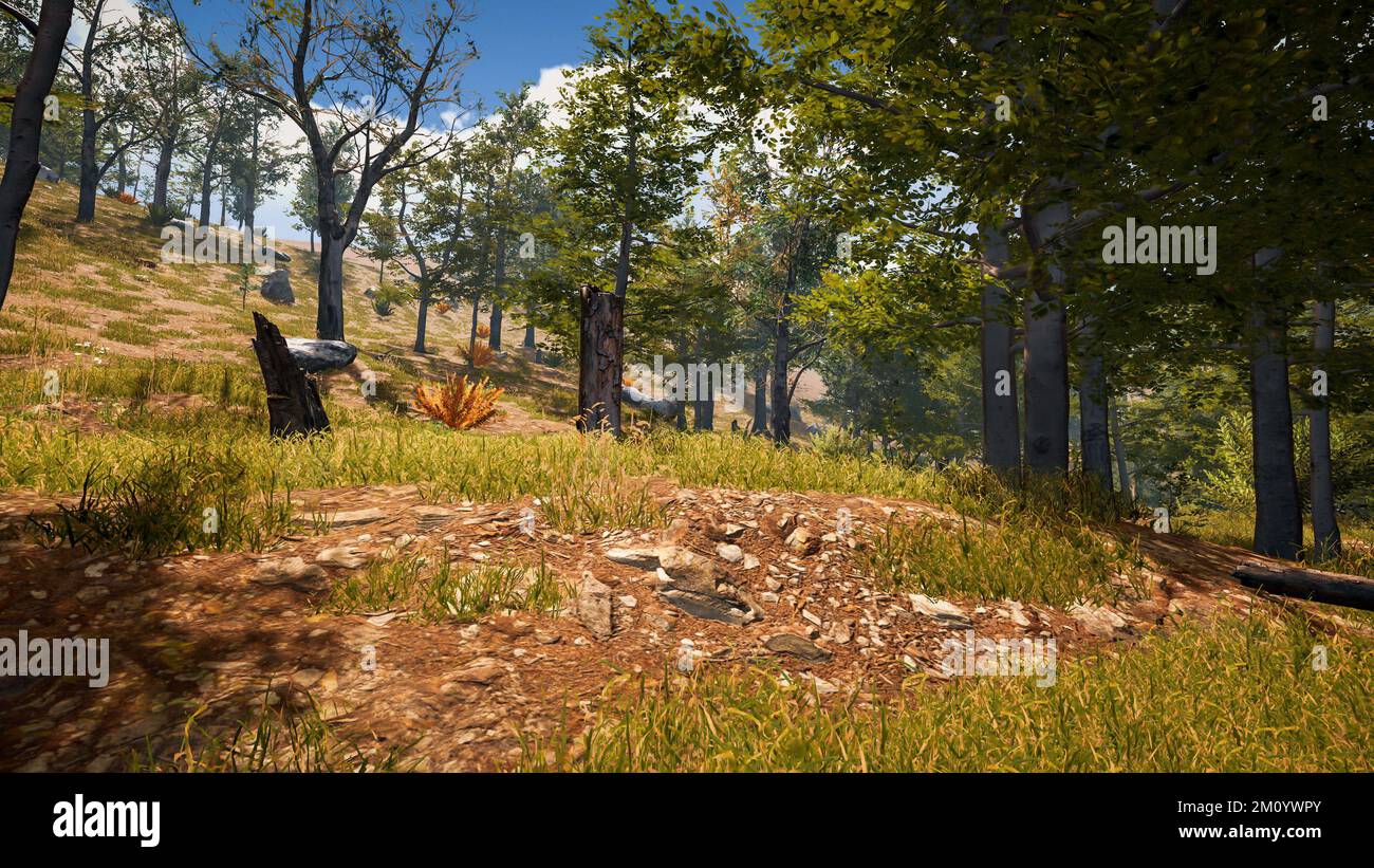 3D rendering. An immersive natural environment. Landscape to illustrate ...