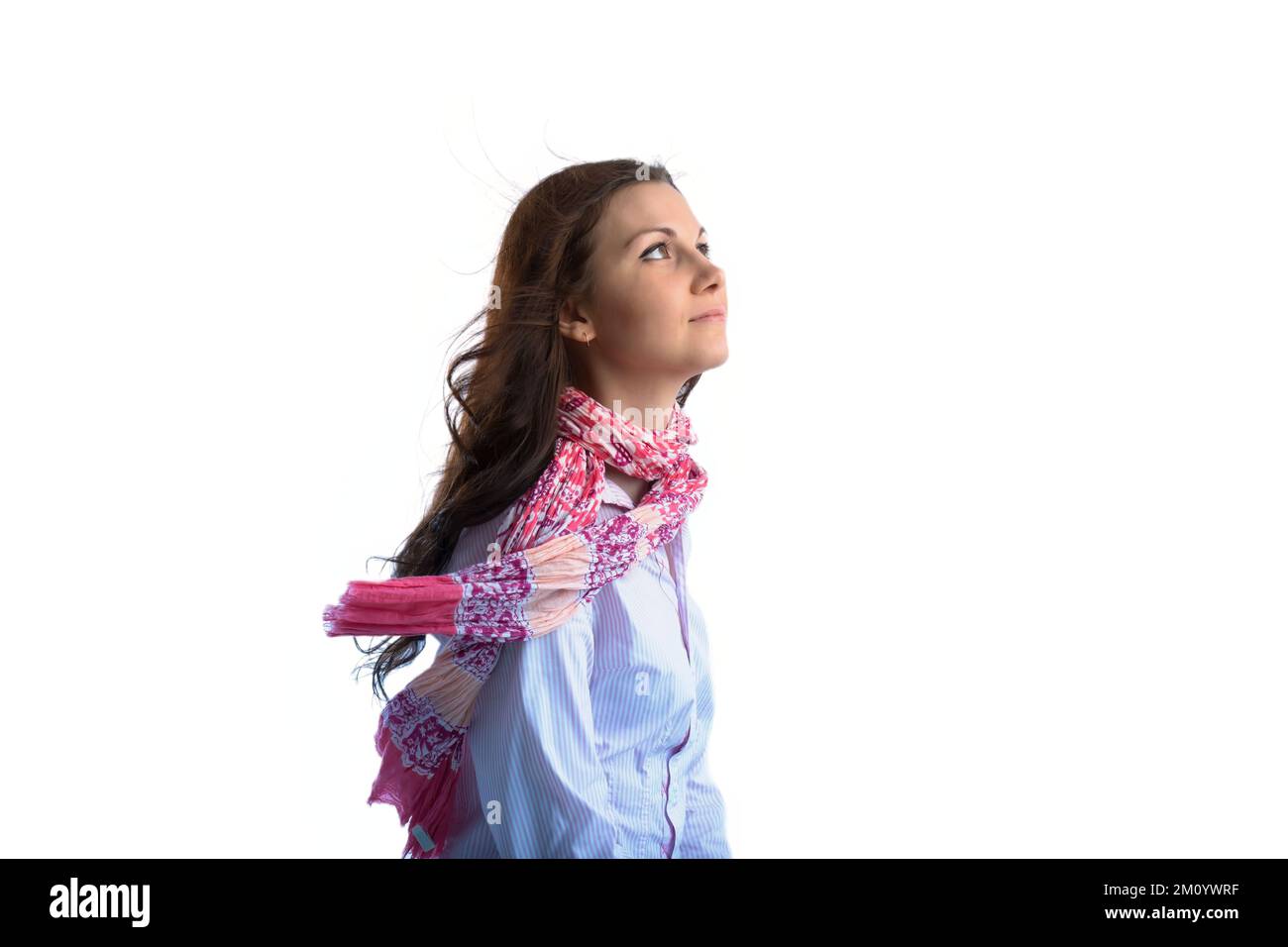 brown haired woman wiith scarf in white screen Stock Photo - Alamy