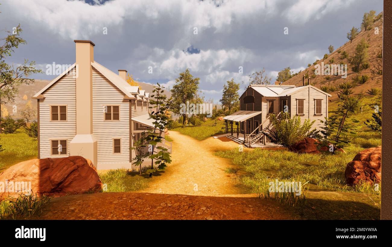 3D rendering. Outdoor architecture with natural environment Stock Photo ...