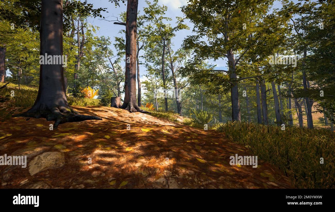 3D rendering. An immersive natural environment. Landscape to illustrate ...