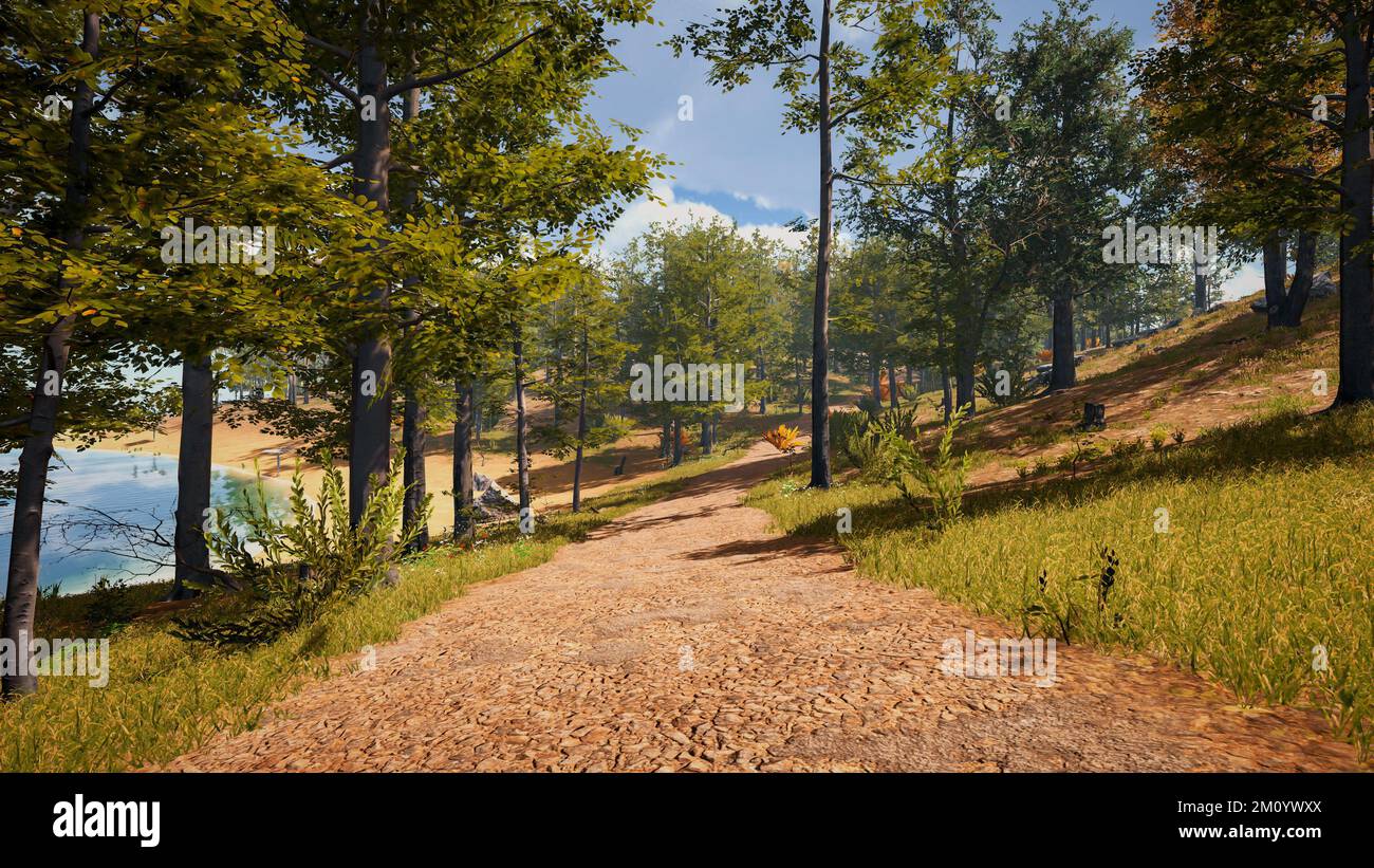 3D rendering. An immersive natural environment. Landscape to illustrate ...