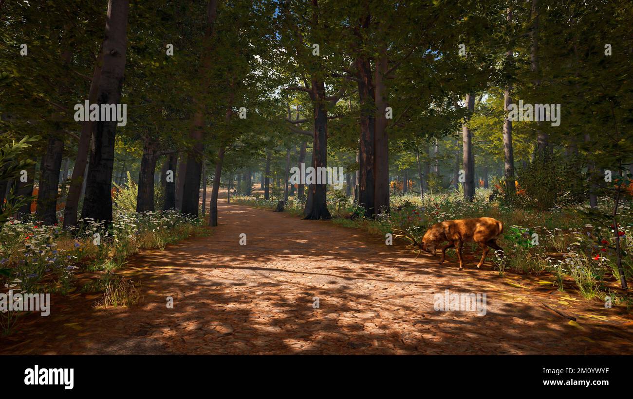 3D rendering. An immersive natural environment. Landscape to illustrate ...