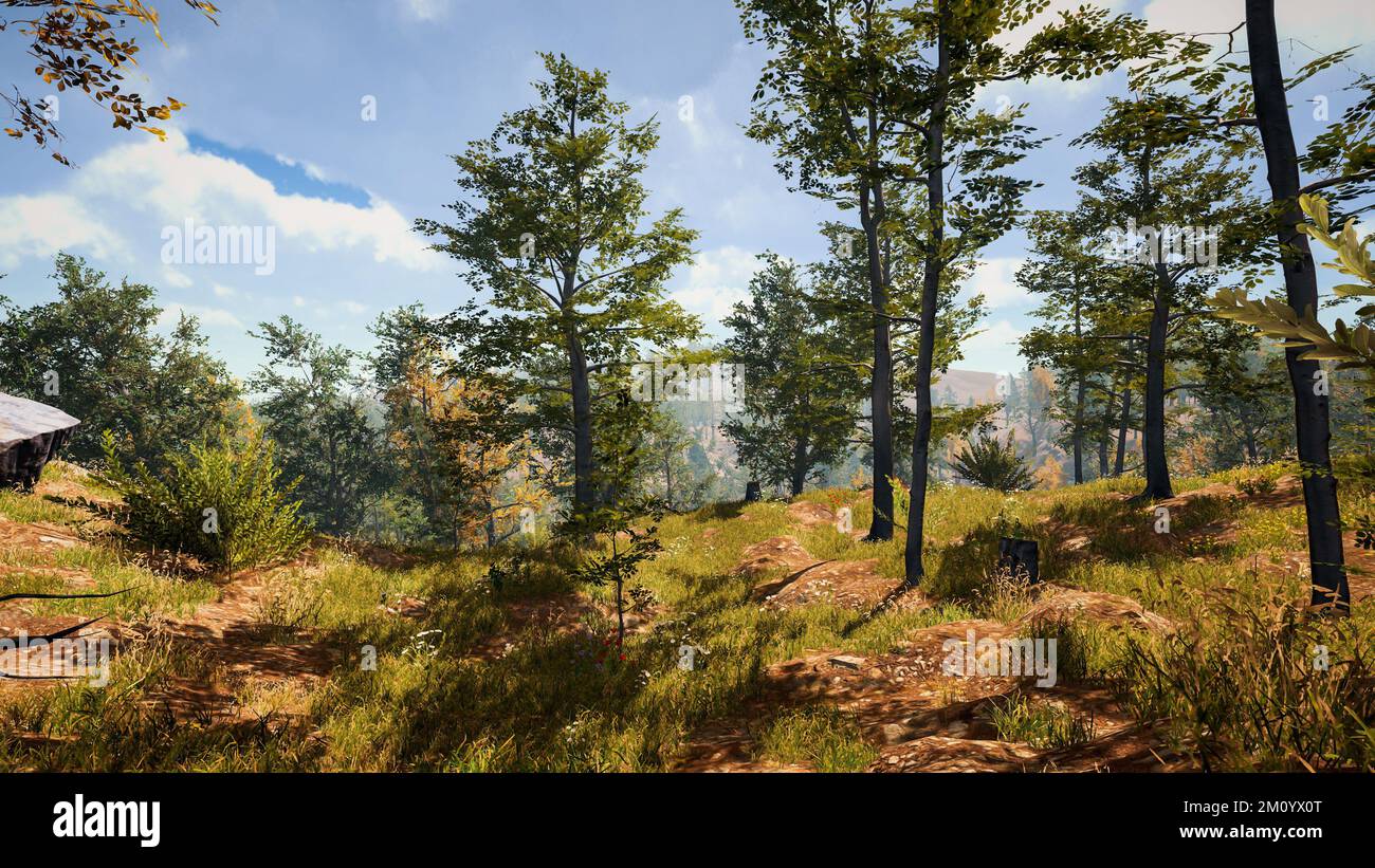 3D rendering. An immersive natural environment. Landscape to illustrate ...