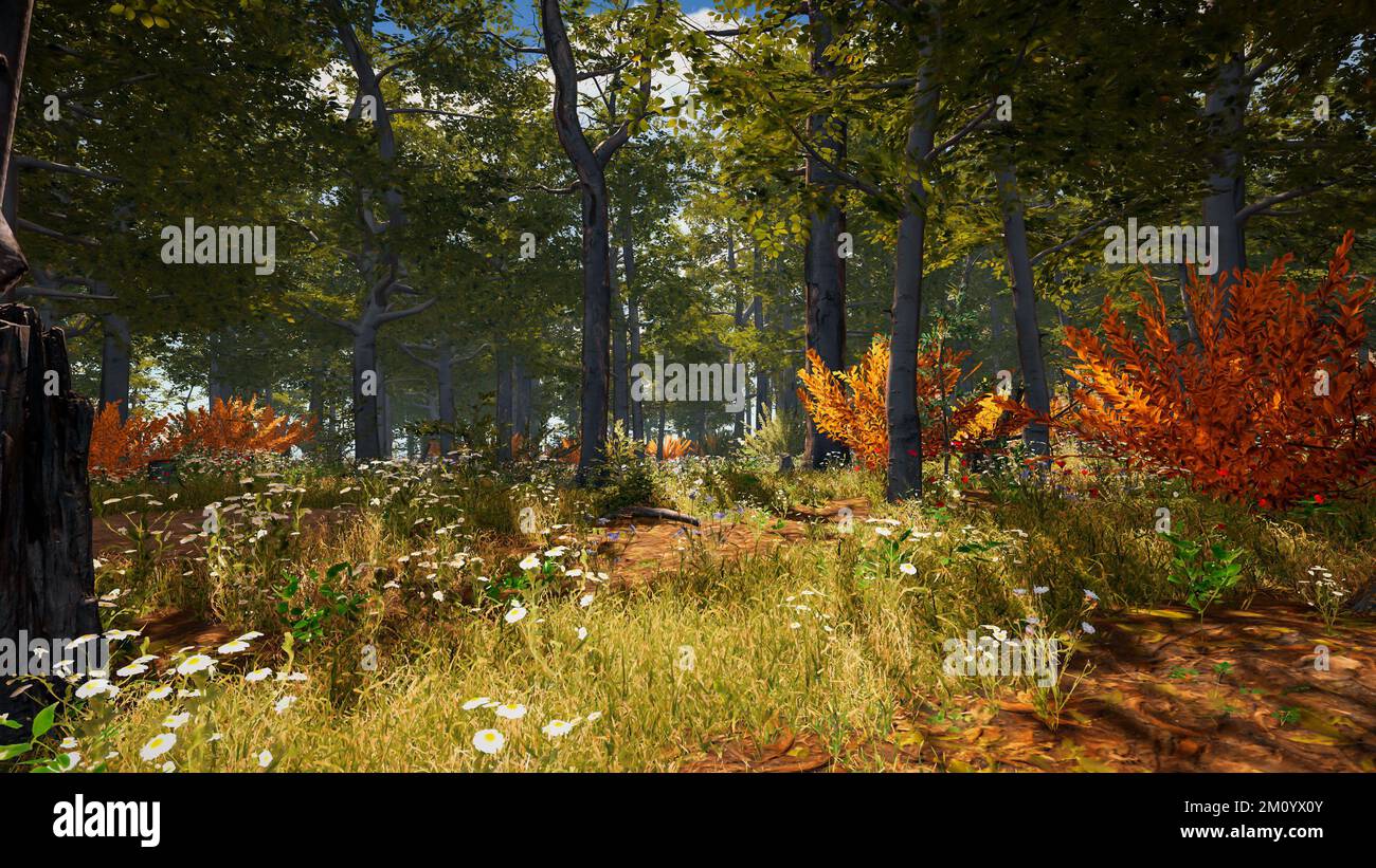 3D rendering. An immersive natural environment. Landscape to illustrate ...