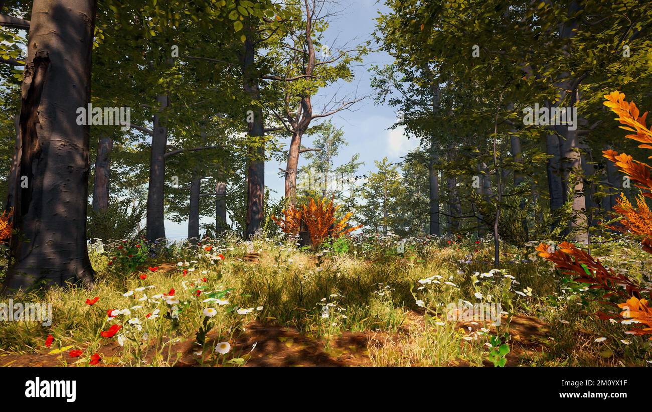 3D rendering. An immersive natural environment. Landscape to illustrate ...