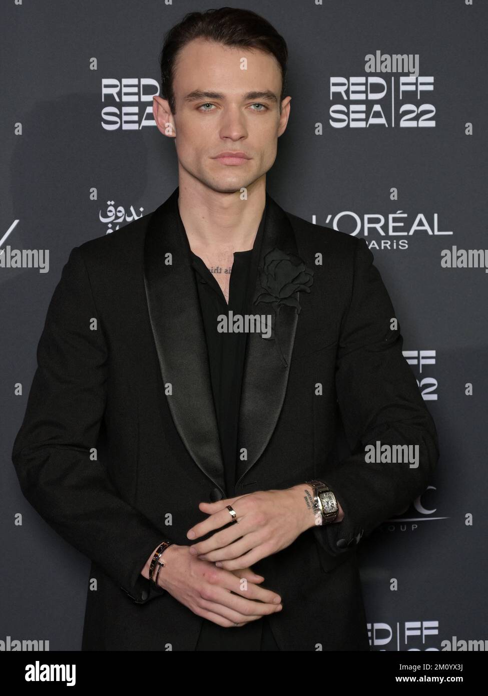 Scottish actor and singer Thomas Doherty poses on the Red Carpet during ...
