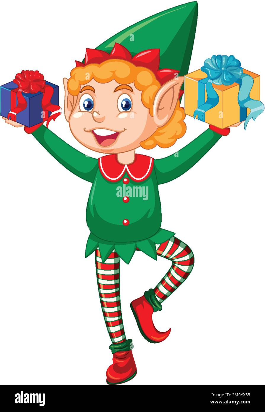 Cute kid wearing elf costume cartoon illustration Stock Vector Image ...
