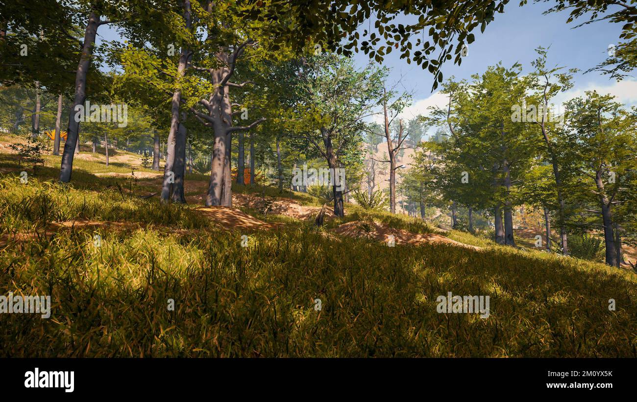 3D rendering. An immersive natural environment. Landscape to illustrate ...