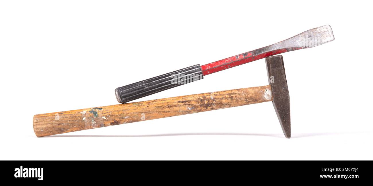 Old grungy chisel for stone works, isolated Stock Photo - Alamy